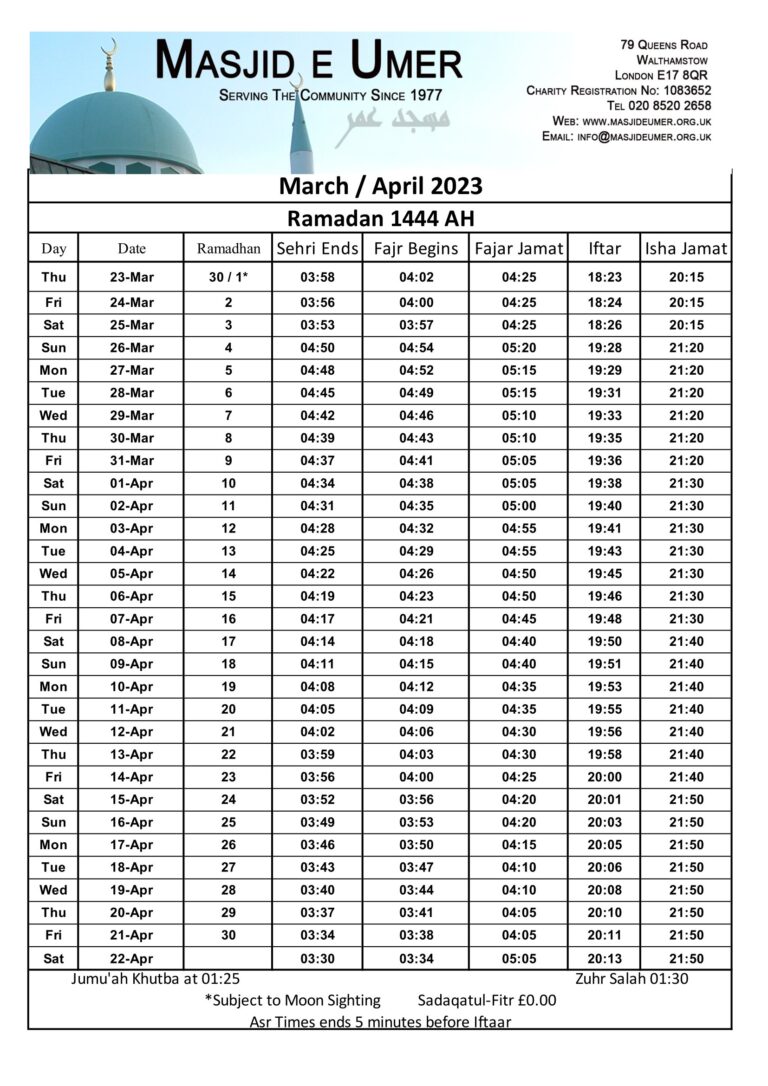 Ramadan Timetables - Waltham Forest Council Of Mosques
