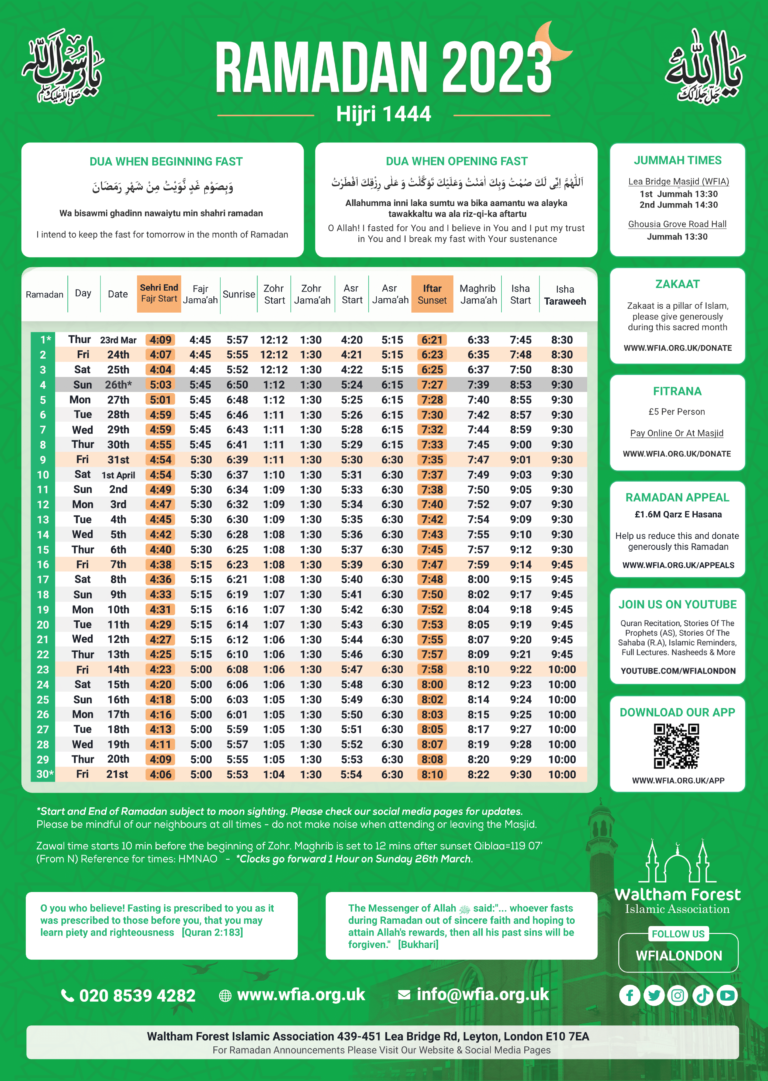 Ramadan Timetables - WFCOMuk (Waltham Forest Council Of Mosques)
